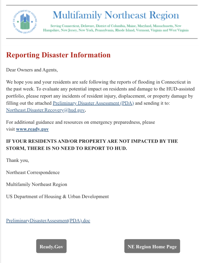 Reporting Disaster Information for Connecticut